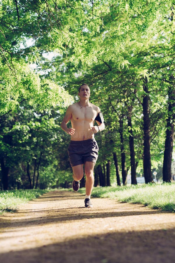Man Running in Forest on Sunrise Stock Image - Image of exercise ...