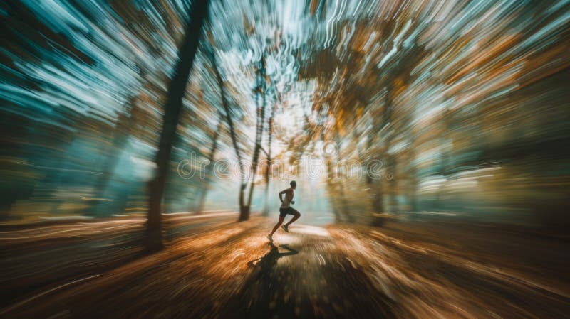 A Man Running through a Forest with Trees and Leaves, AI Stock Photo ...