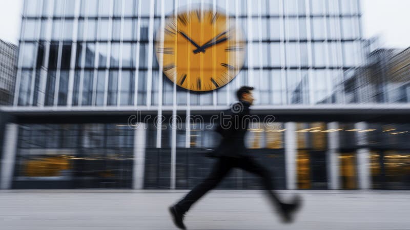 A Man Running in Front of a Clock, Concept Time Stock Photo - Image of ...