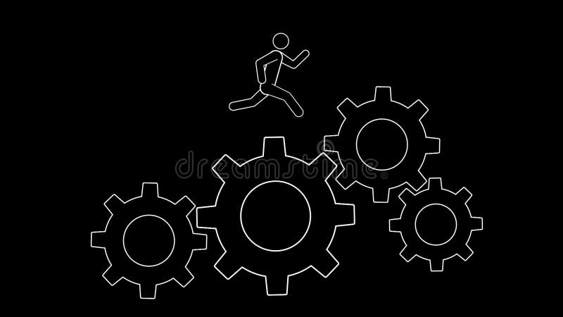 Man Running on Gear Animated Stick Man Running on Gear Connected ...