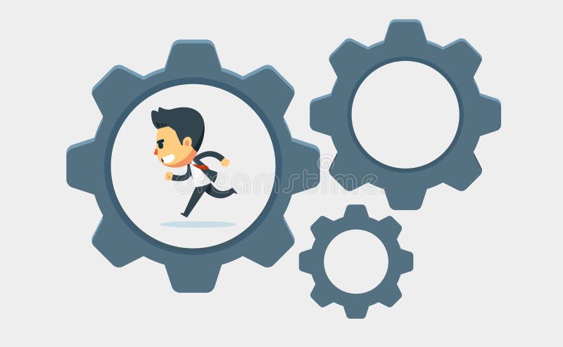 A Man is Running on the Gear System Stock Vector - Illustration of cute ...