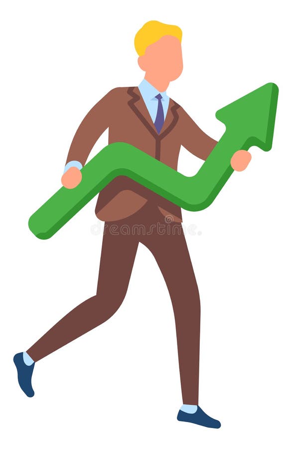 Man Running with Green Arrow. Guy with Growth Symbol Stock Vector ...