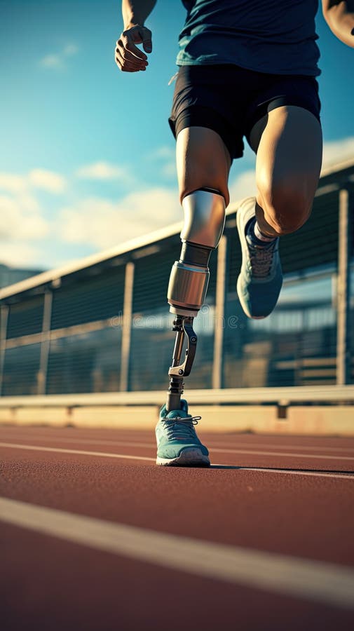 Man Running and Gripping a Prosthetic Leg on the Track Stock Photo ...