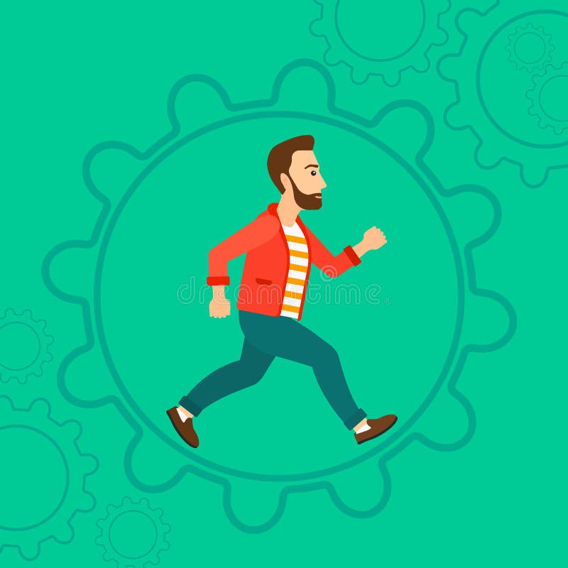Man Running Inside the Gear. Stock Vector - Illustration of industry ...
