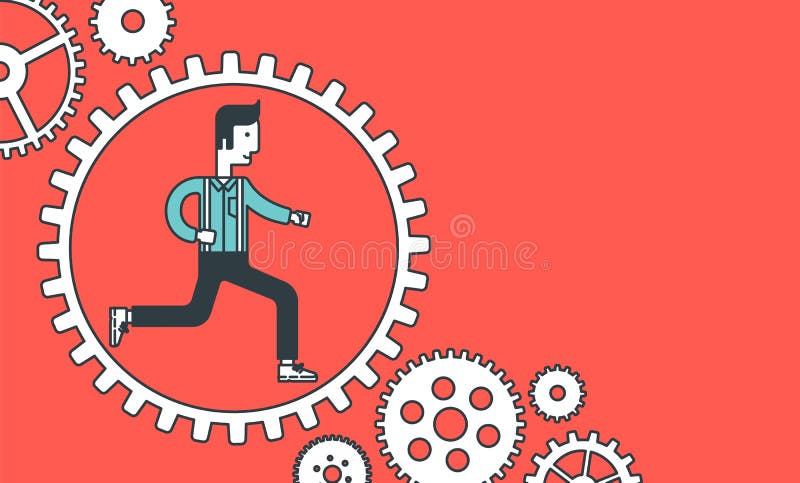 Man Running Inside the Gear. Stock Illustration - Illustration of ...