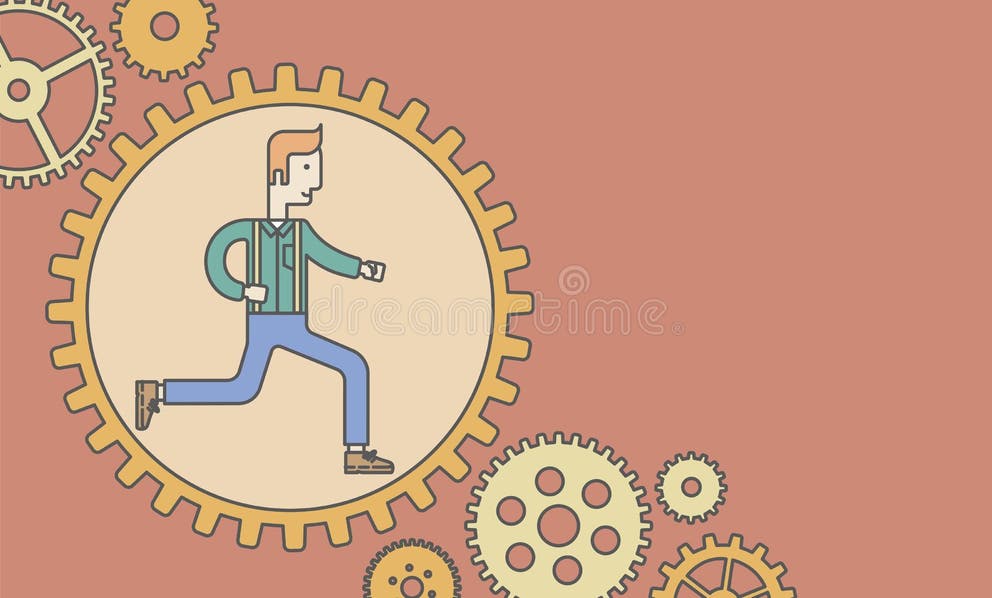 Man Running Inside the Gear Stock Vector - Illustration of leader ...