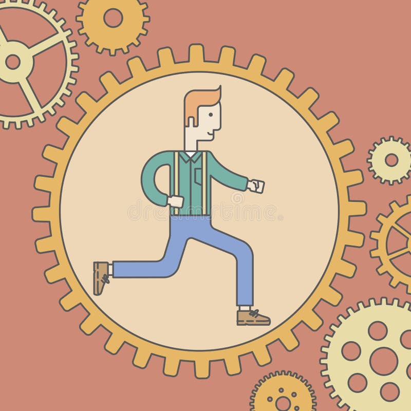 Man Running Inside the Gear Stock Vector - Illustration of leader, line ...