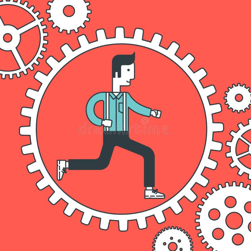 Man Running Inside the Gear. Stock Illustration - Illustration of ...
