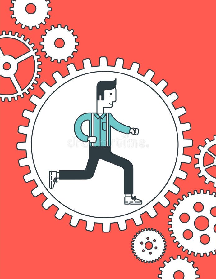 Man Running Inside the Gear. Stock Vector - Illustration of industry ...