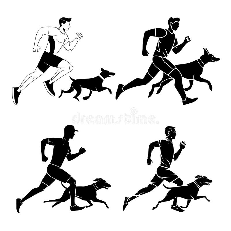 Black Dog Man Running Stock Illustrations – 438 Black Dog Man Running ...