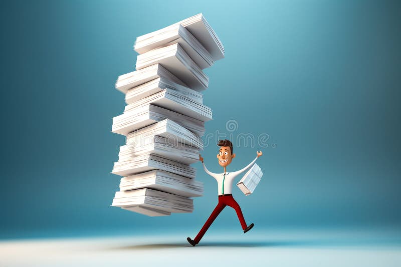 Man is Running with Large Stack of Papers on His Back. Generative AI ...
