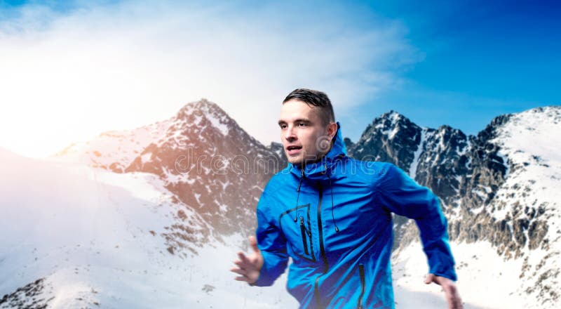 Man running in mountains stock photo. Image of activity - 60397394
