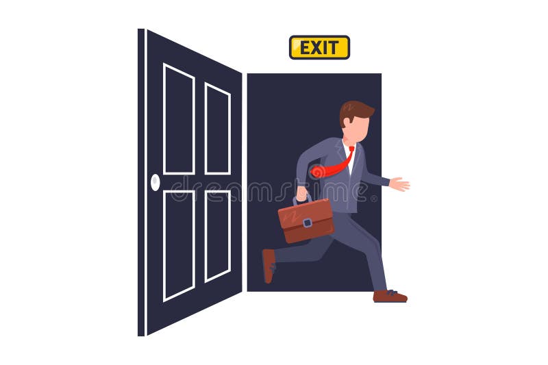 Man Running Out of Open Doors. Fire Exit Stock Illustration ...