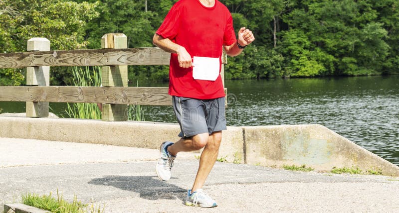 Man Running Over Bridge by Lake Stock Image - Image of endurance ...