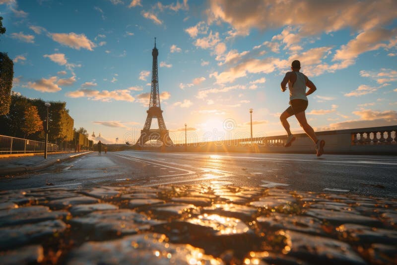 Man Running in the Paris Marathon. Generative AI Stock Illustration ...