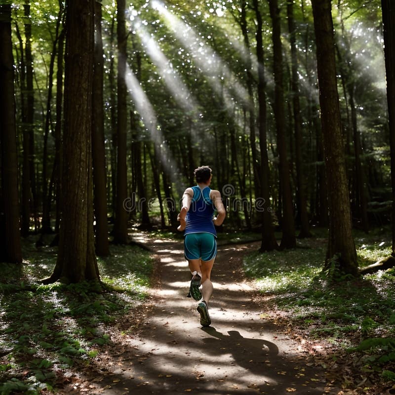 Man Running on Path through Forest Stock Illustration - Illustration of ...