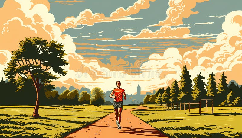 A Man Running on a Path, Happy Runner Jogging on a Park Stock ...