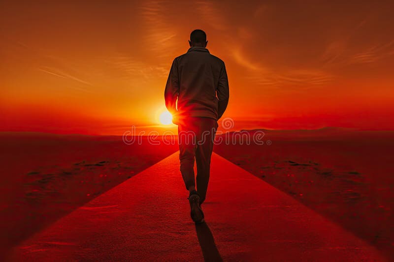 A Man on a Running Path Walking at Sunrise Stock Image - Image of ...
