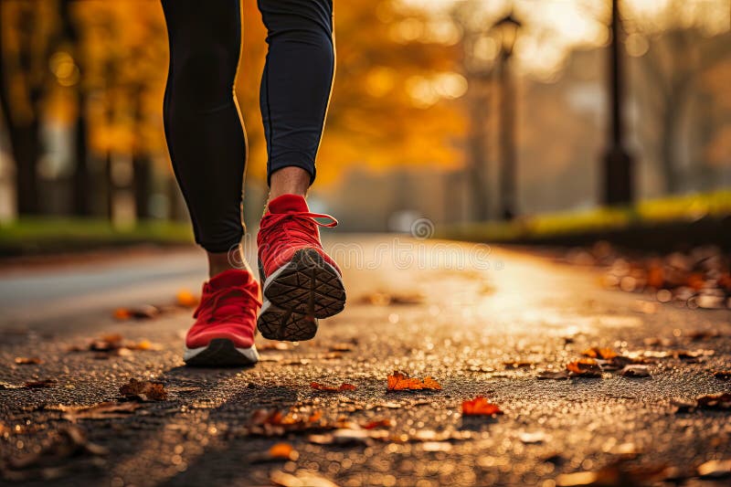 A Man on a Running Path Walking at Sunrise Stock Photo - Image of ...