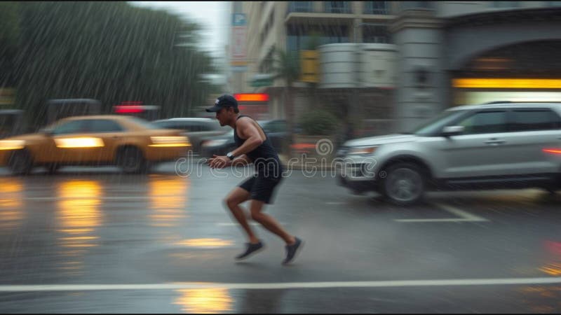 A Man Running in the Rain Generated Stock Illustration - Illustration ...