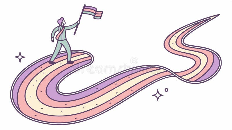 Man Running on Rainbow Path, Progress and Journey Metaphor Vector ...