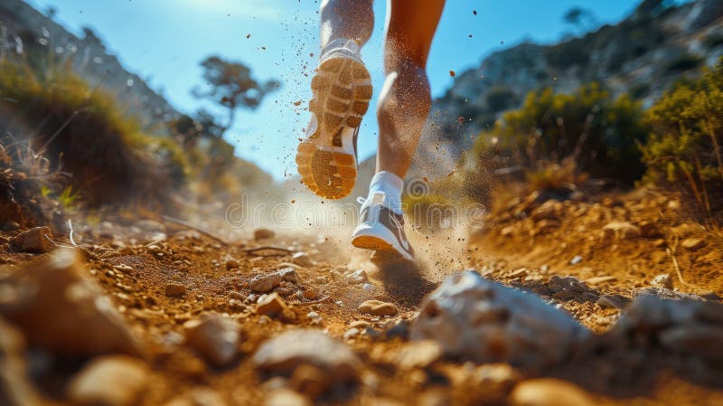 Man Running on Rocky Trail stock image. Image of strength - 312585331