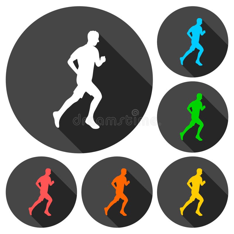 Man Running Silhouette Icons Set with Long Shadow Stock Vector ...