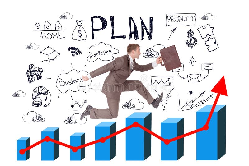 Man Running with Suitcase on Growth Graph Stock Photo - Image of ...