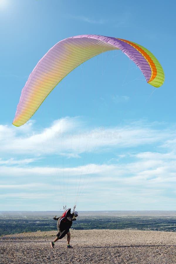 Man Running To the Risk Ready for Paragliding Flight Stock Image ...