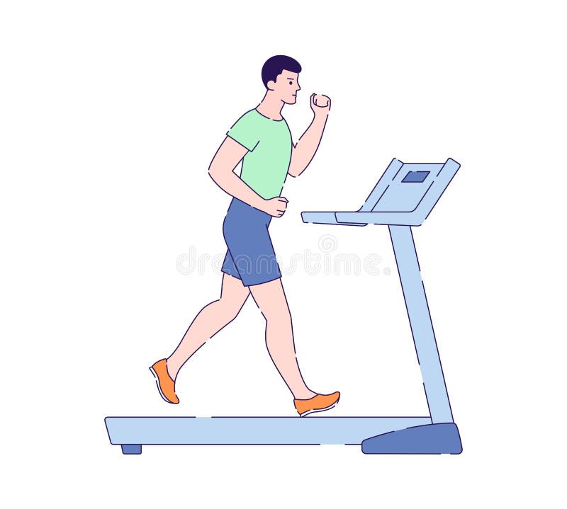 Man Running on a Treadmill Flat Vector Illustration. Cardio Workout ...
