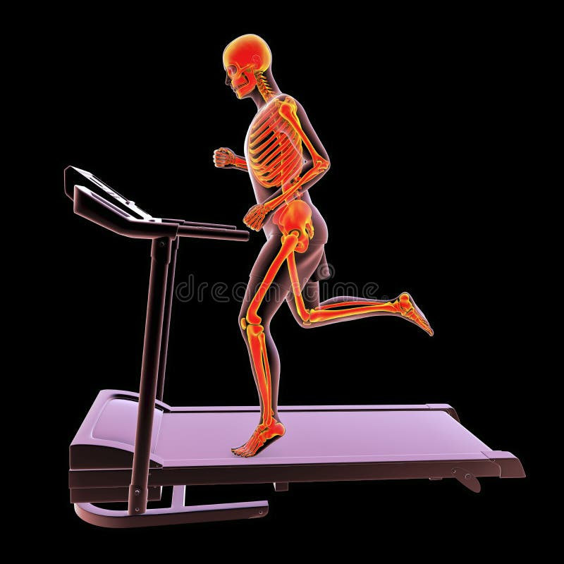 Man Running on Treadmill with Highlighted Skeleton Showing Skeletal ...
