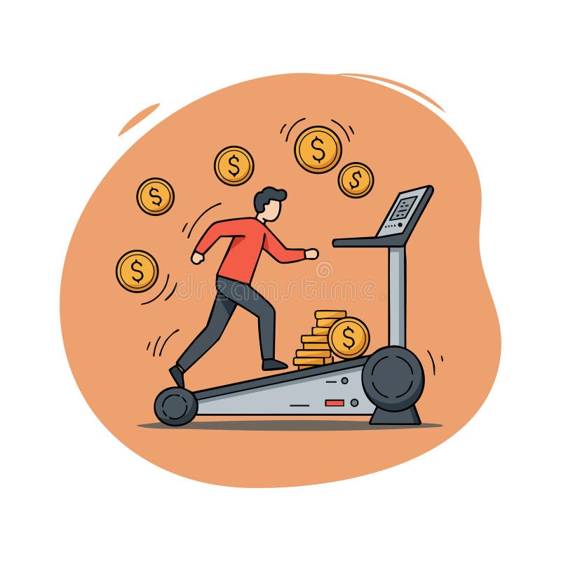 Man Running on Treadmill with Money Coins and Stack of Cash Vector ...