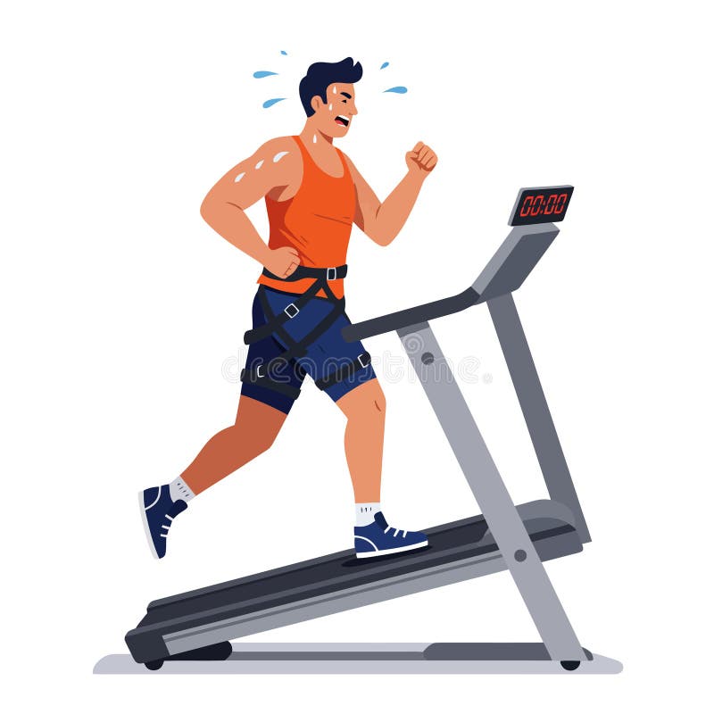 Man Running on Treadmill Sweaty Intense Workout Stock Vector ...