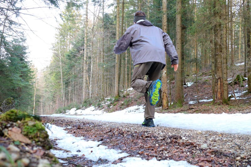 Man is running on way stock image. Image of forest, active - 109733063