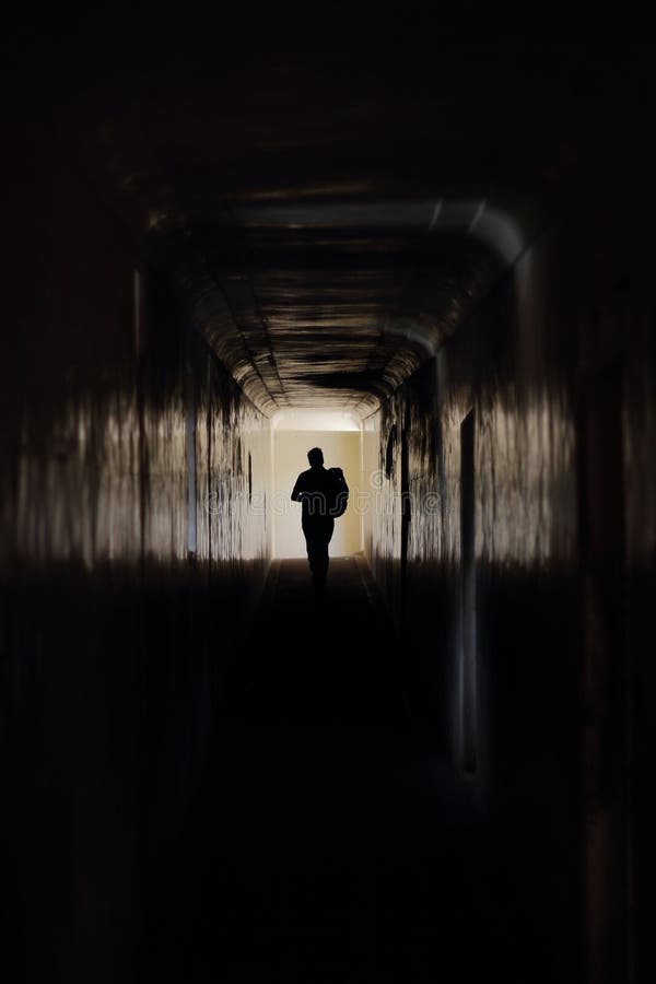 Man Runs Along a Dark Corridor Stock Image - Image of destination ...