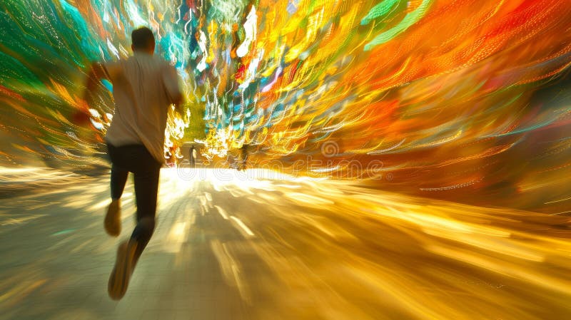 A Man Runs Away from the Camera. Vibrant Colors. Environment in Motion ...