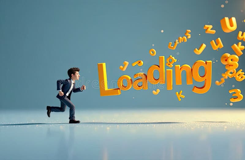 Man Runs Towards Large Loading Letters in a Minimalistic Digital ...