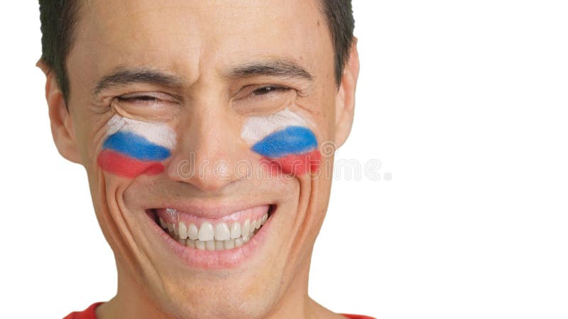 Man with a Russian Flag Painted on the Face Smiling Stock Image - Image ...