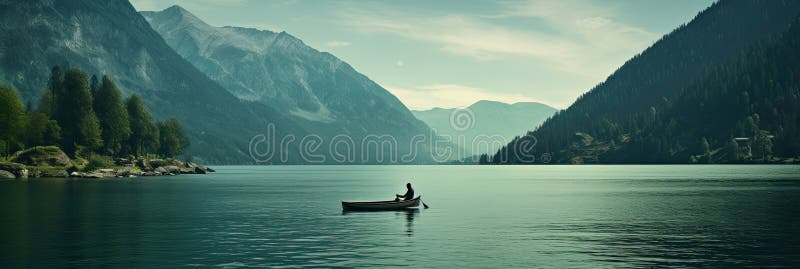 Man on Rustic Lake Boat in Mediterranean Lake Stock Photo - Image of ...