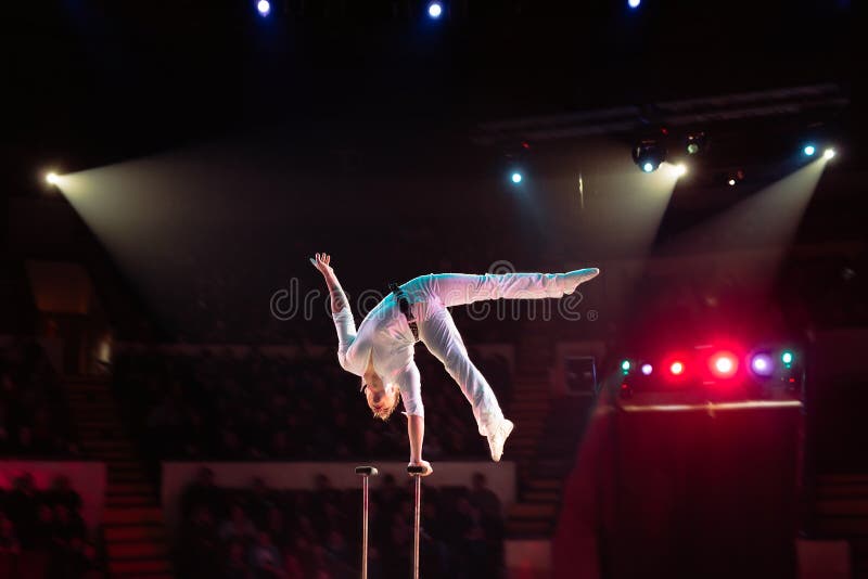 Man`s Aerial Acrobatics in the Circus Ring. Stock Photo - Image of ...