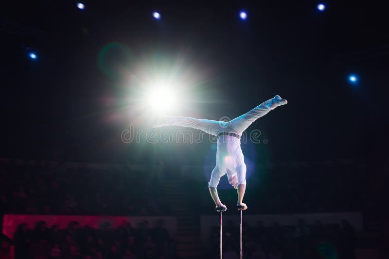 Man`s Aerial Acrobatics in the Circus Ring. Stock Image - Image of ...