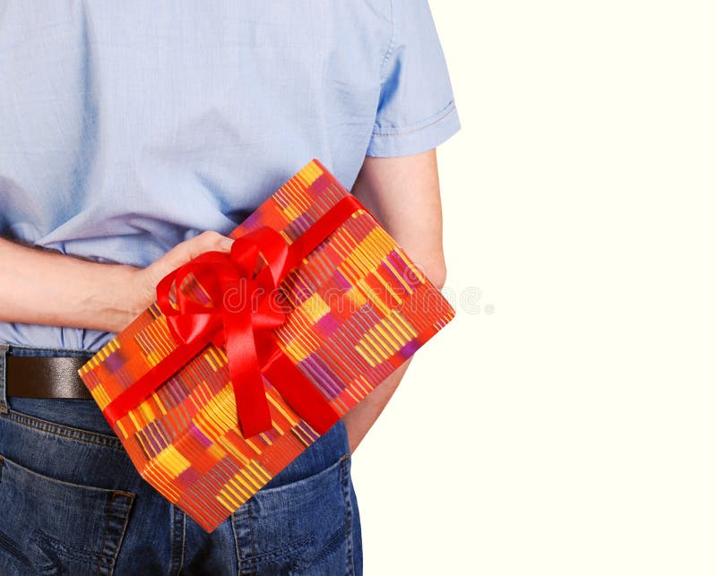 Man Holding Gift Boxes Behind Back for Mother and Wife, Women Day ...