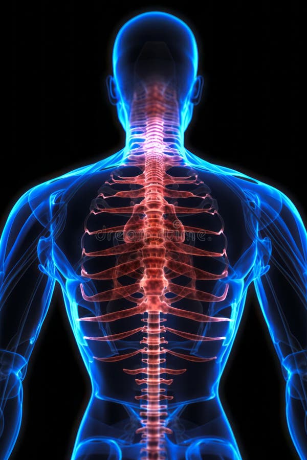 Man S Back with Glowing Skeleton in the Middle. Generative AI Stock ...