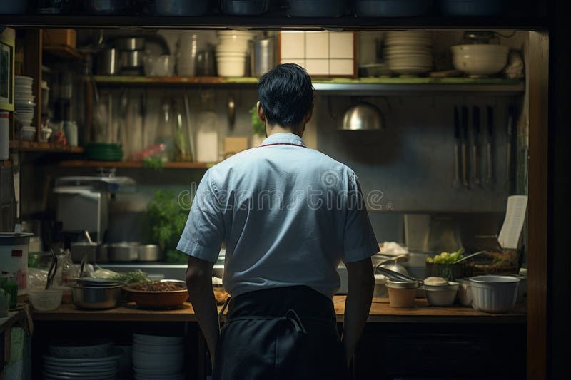 Man S Back in a Kitchen Working Stock Image - Image of people, back ...