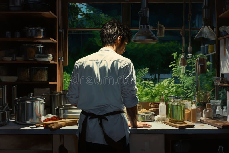 Man S Back in a Kitchen Working Stock Photo - Image of cafe, worker ...