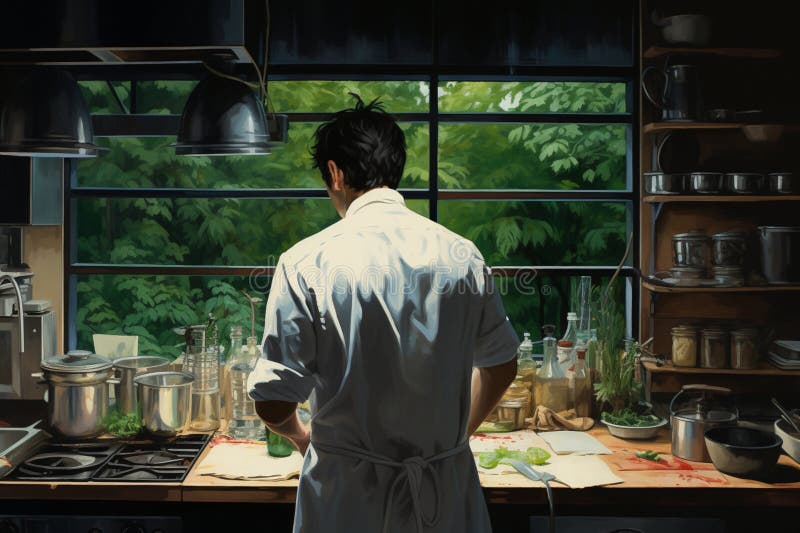 Man S Back in a Kitchen Working Stock Image - Image of worker, business ...