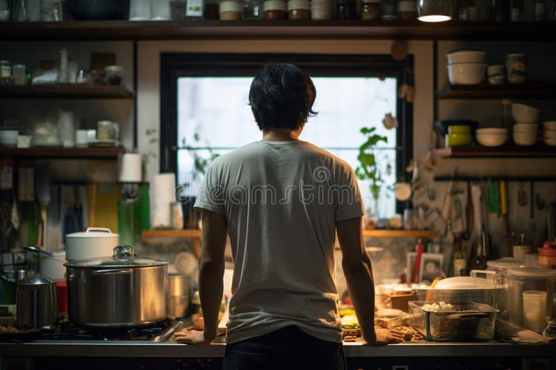Man S Back in a Kitchen Working Stock Image - Image of back, food ...