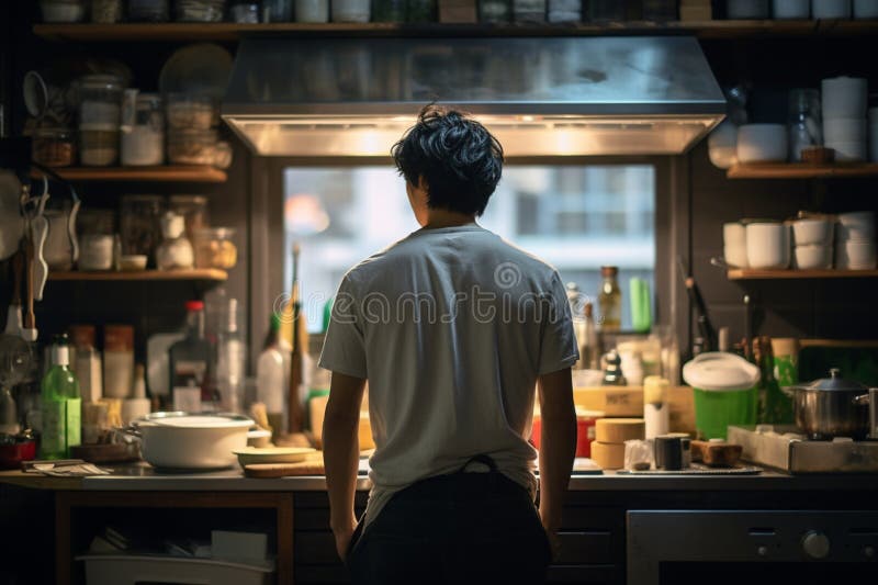 Man S Back in a Kitchen Working Stock Photo - Image of business ...
