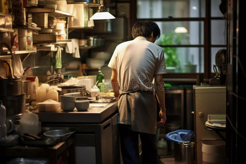 Man S Back in a Kitchen Working Stock Image - Image of restaurant, back ...