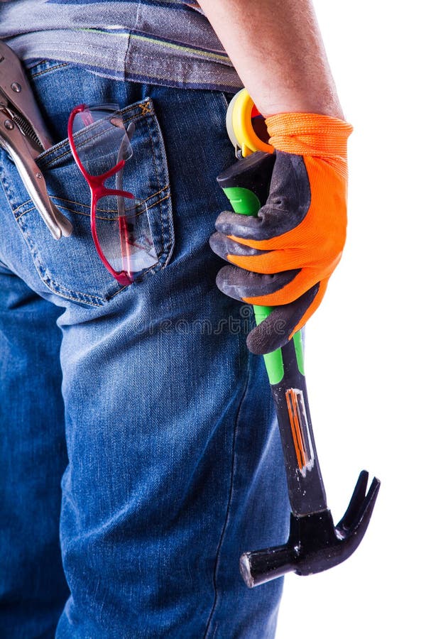 Man S Back with Tools in Hand Hammer Stock Photo - Image of ...